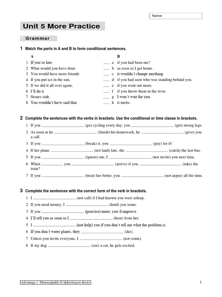 05advantage1 MorePractice5 | PDF | Sentence (Linguistics) | Linguistic Morphology