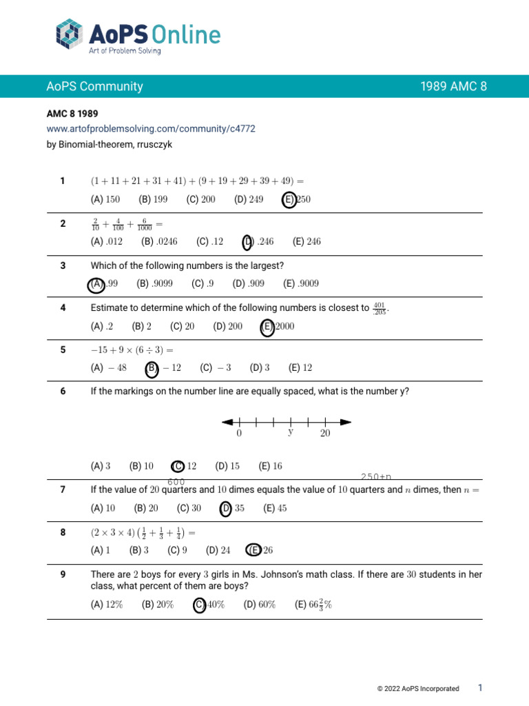 1989 AMC8 | PDF | Graph Theory | Theoretical Computer Science