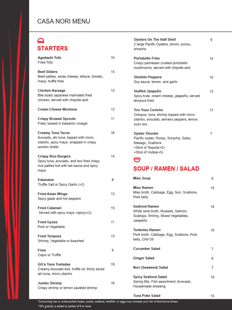 Casa Nori Food Menu+ (03.2024) | PDF | Sushi | Food Ingredients
