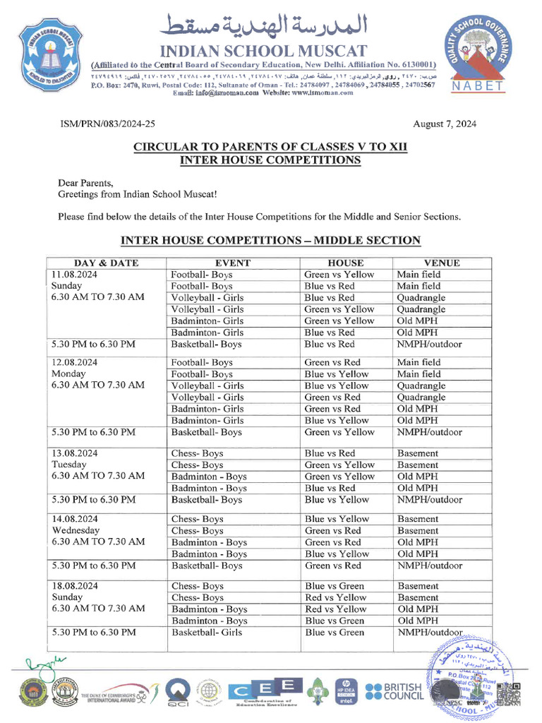 Circular - Inter House Competitions For Classes V To Xii | PDF