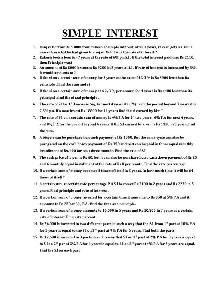 Simple Interest | PDF | Interest | Percentage