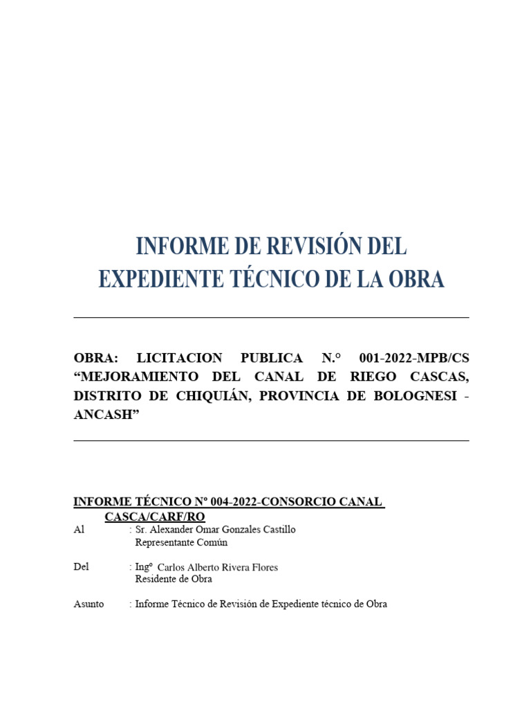 04 Informe de Revisión Del Expediente Tecnico | PDF | Reservorio | Canal