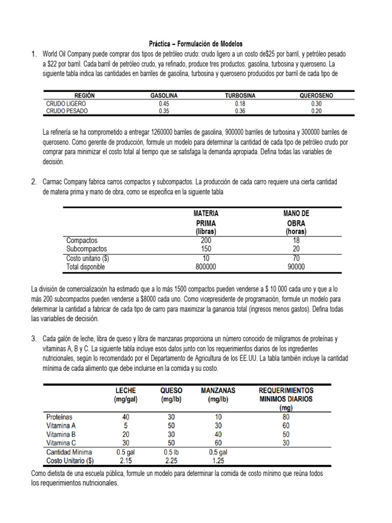 Práctica - Formulación de Modelos - New | PDF | Petróleo | Barril (Unidad)