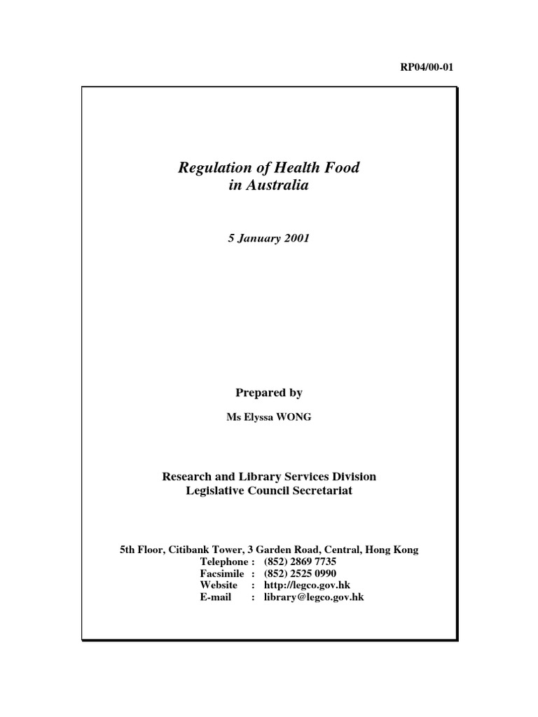0001rp4e Regulation of Health Food in Australia | PDF | Health Care ...