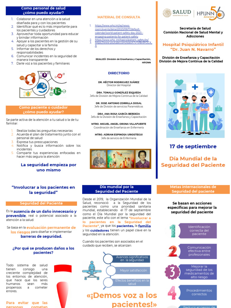 TRIPTICO Seguridad Del Paciente HPIJNN 2023 | PDF | Seguridad del paciente | Medicina