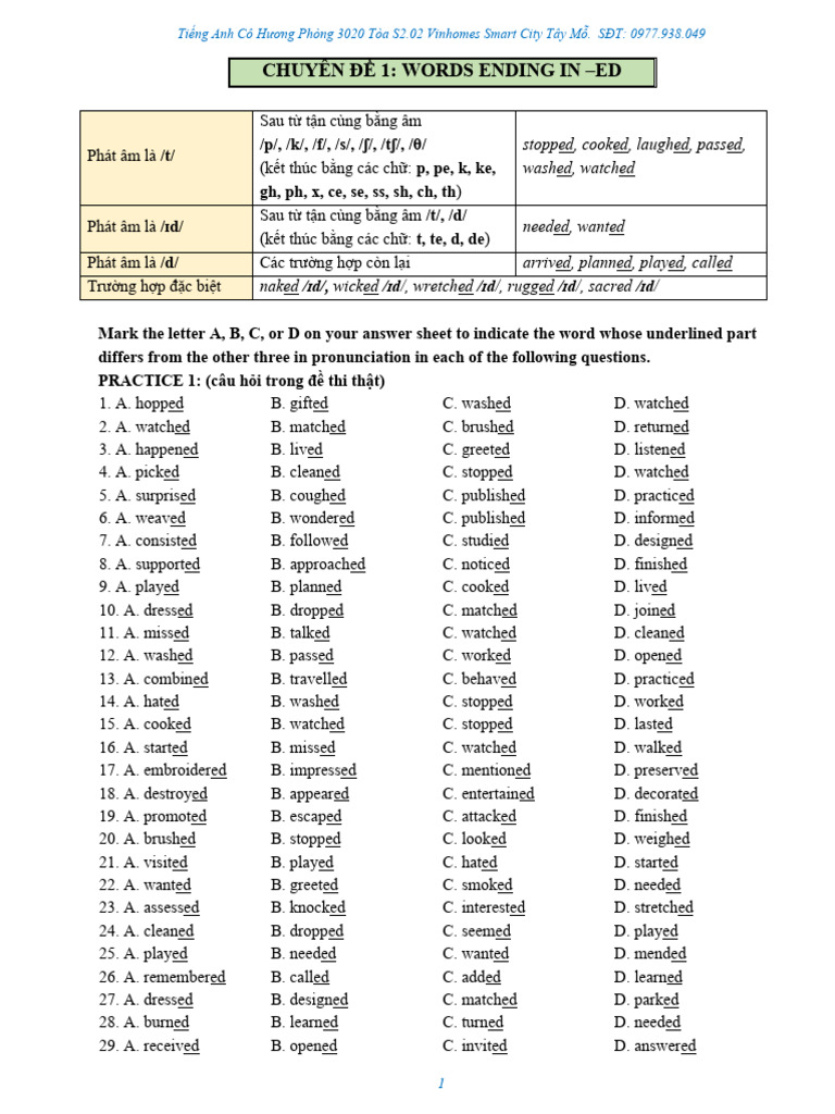 1 - Words Ending - Ed | PDF