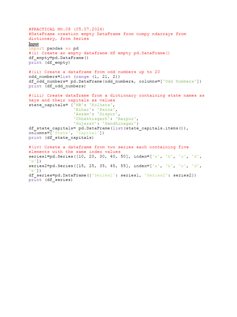 DataFrame Creation Techniques in Pandas | PDF | Teaching Methods ...