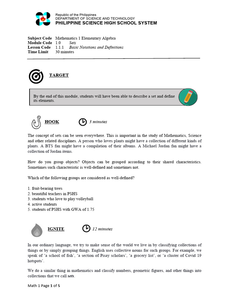 Slg 1 1 1 Basic Notations And Definitions Pdf Mathematics Planets In Astrology