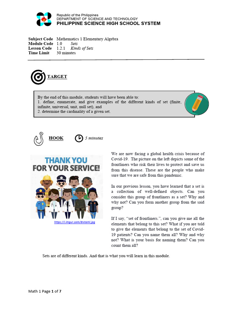 SLG 1.2.1 Kinds of Sets | PDF | Numbers | Set (Mathematics)