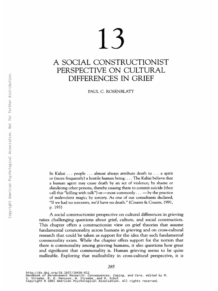 Social Constructionist Perspective On Cultural Differences in Grief ...