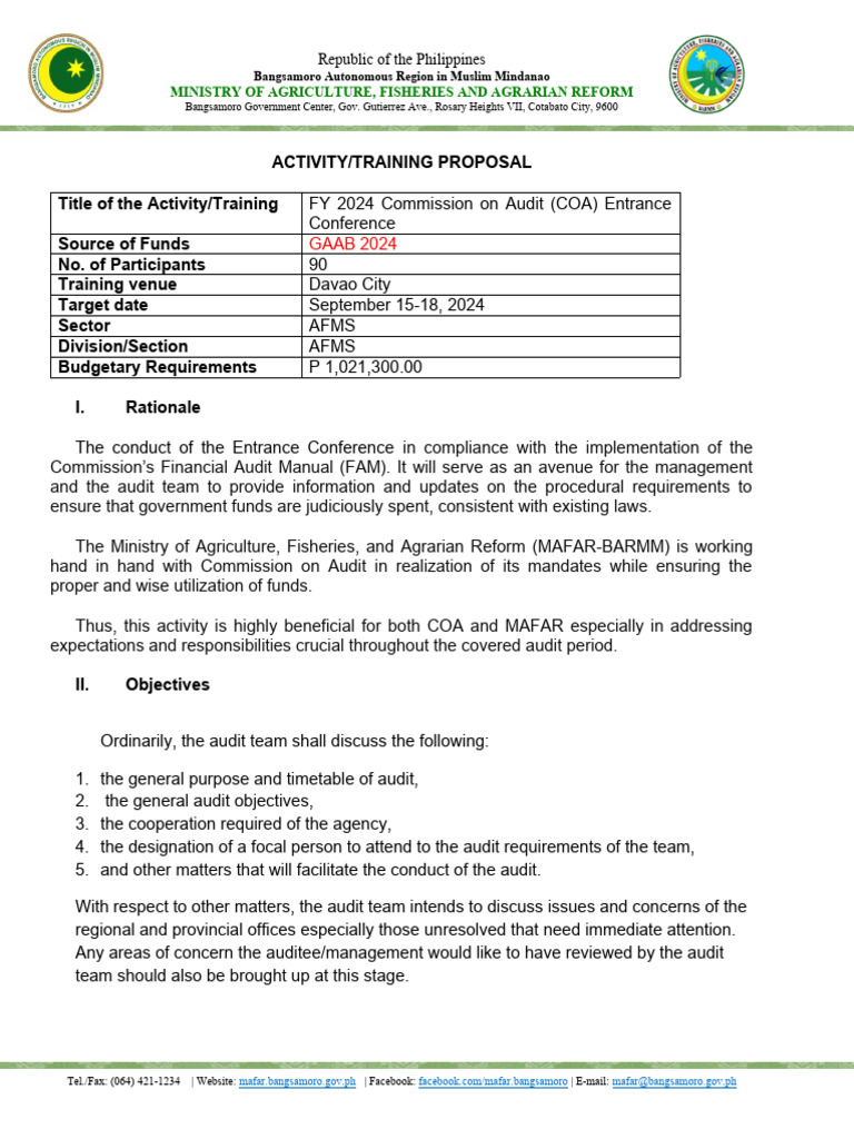 2024 COA Entrance-Conference-proposal | PDF | Audit | Accounting