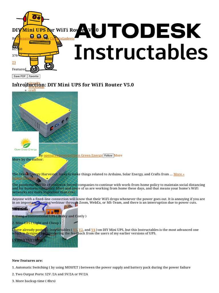 DIY Mini UPS For WiFi Router V5.0 - 18 Steps (With Pictures) - Instructables | PDF | Direct ...