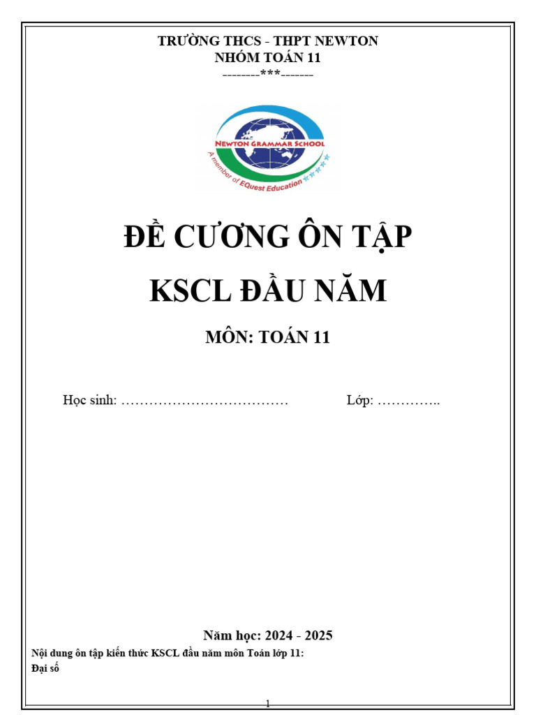 Đề Cương KSCL Đầu Năm 2024-2025 | PDF