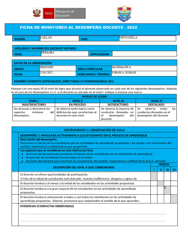 Ficha de Monitoreo 2022 | PDF | Evaluación | Aprendizaje
