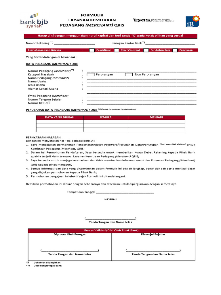 Formulir Pendaftaran QRIS | PDF