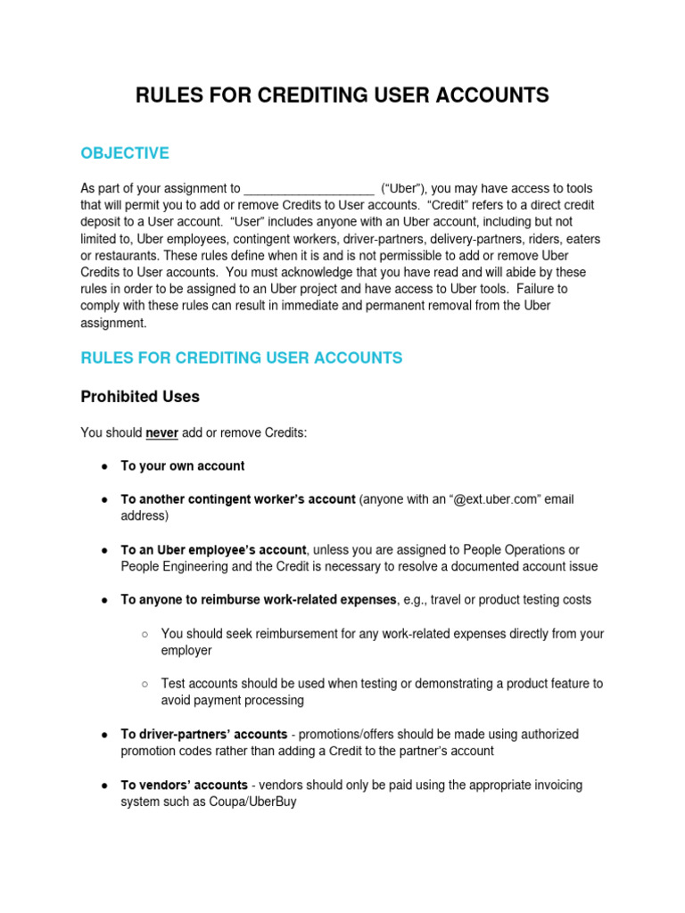 Uber User Account Credit Rules | PDF | Business