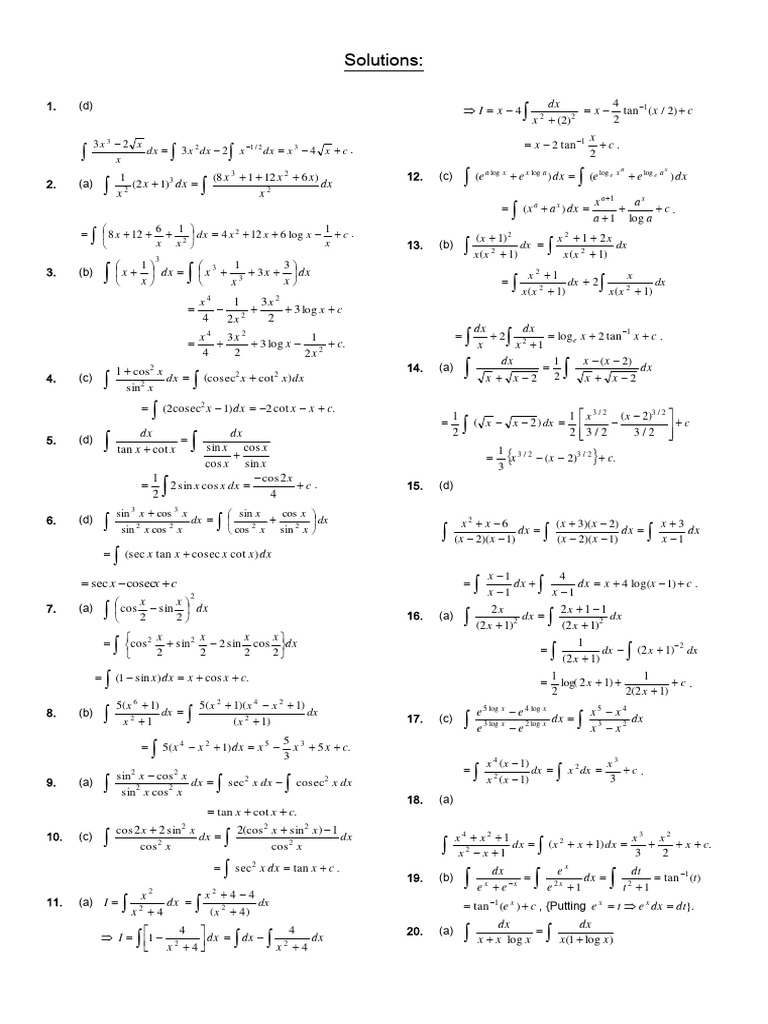 Indefinite Integration Assignment 2 Solution | PDF