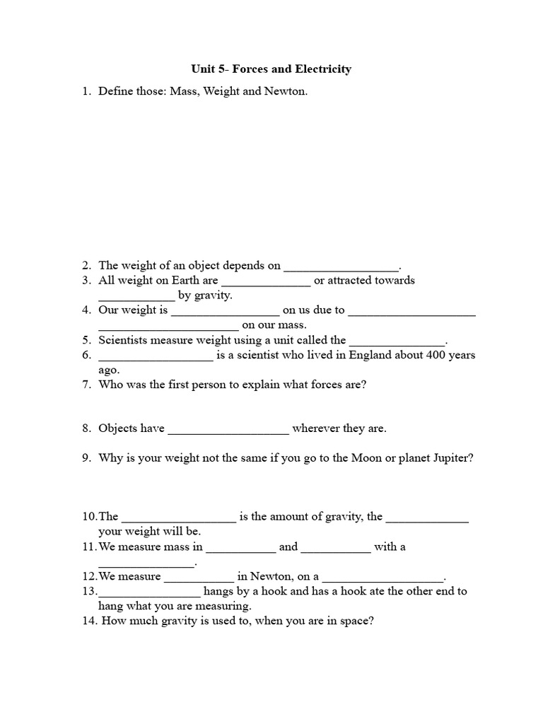 Unit 5 (Science) | PDF | Weight | Force