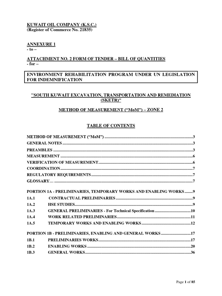 KOC - Tender Document | PDF | Environmental Remediation | Specification (Technical Standard)