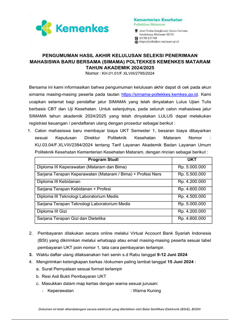 PENGUMUMAN KELULUSAN TAHAP AKHIR SIMAMA 20242025 - Compressed | PDF
