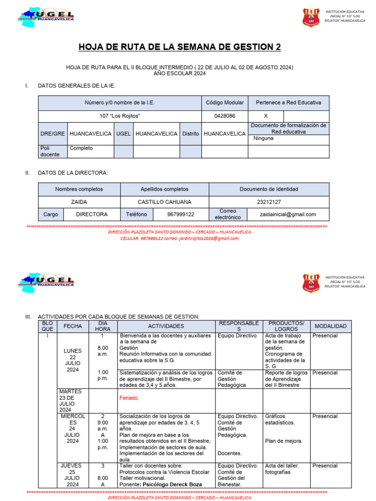 Hoja de Ruta Sem - Gest.2024 Zaida | PDF | Enseñando | Aprendizaje