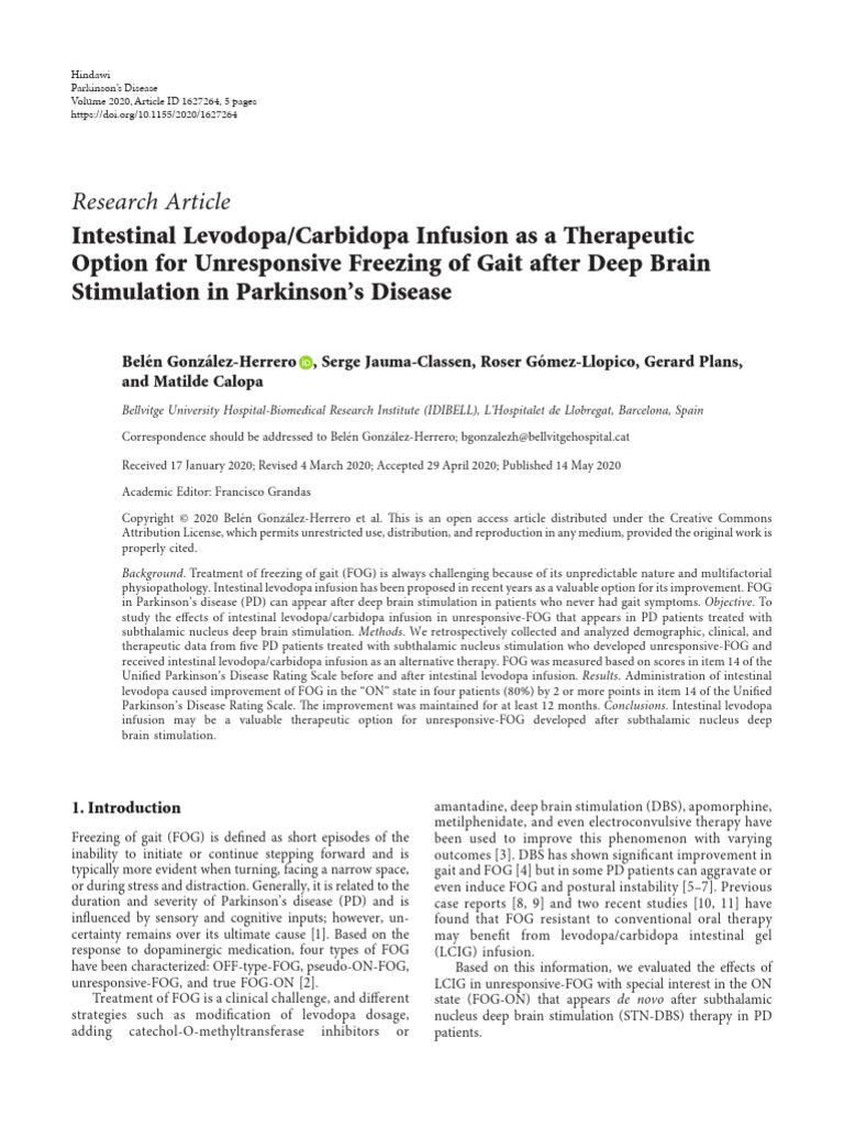 Intestinal Levodopa/Carbidopa Infusion As A Therapeutic Option For ...