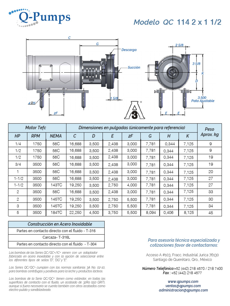 Bombas QC/QC+: Especificaciones y Contacto | PDF