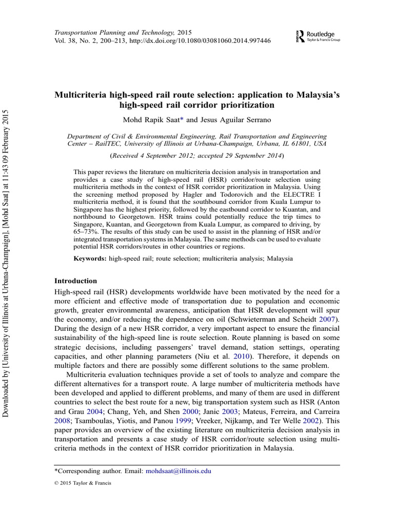 High-Speed Rail Route Selection in Malaysia | PDF | Malaysia | High ...