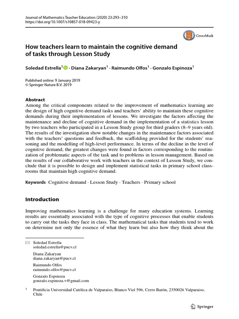 How Teachers Learn To Maintain The Cognitive Demand of Tasks Through ...