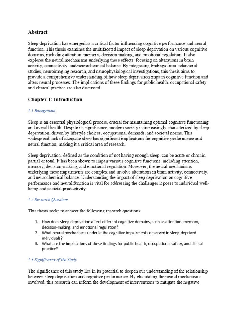 The Impact of Sleep Deprivation On Cognitive Performance and Neural ...