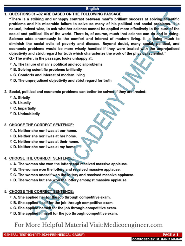 (Medicoengineer - Com) UnSolved SPSC GT-03-PET-2024-Online & Physical | PDF | Neuron | Chemical ...