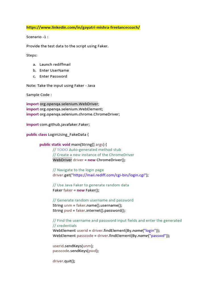 Java Faker in Selenium 1722067816 | PDF | Password | Computer Access Control