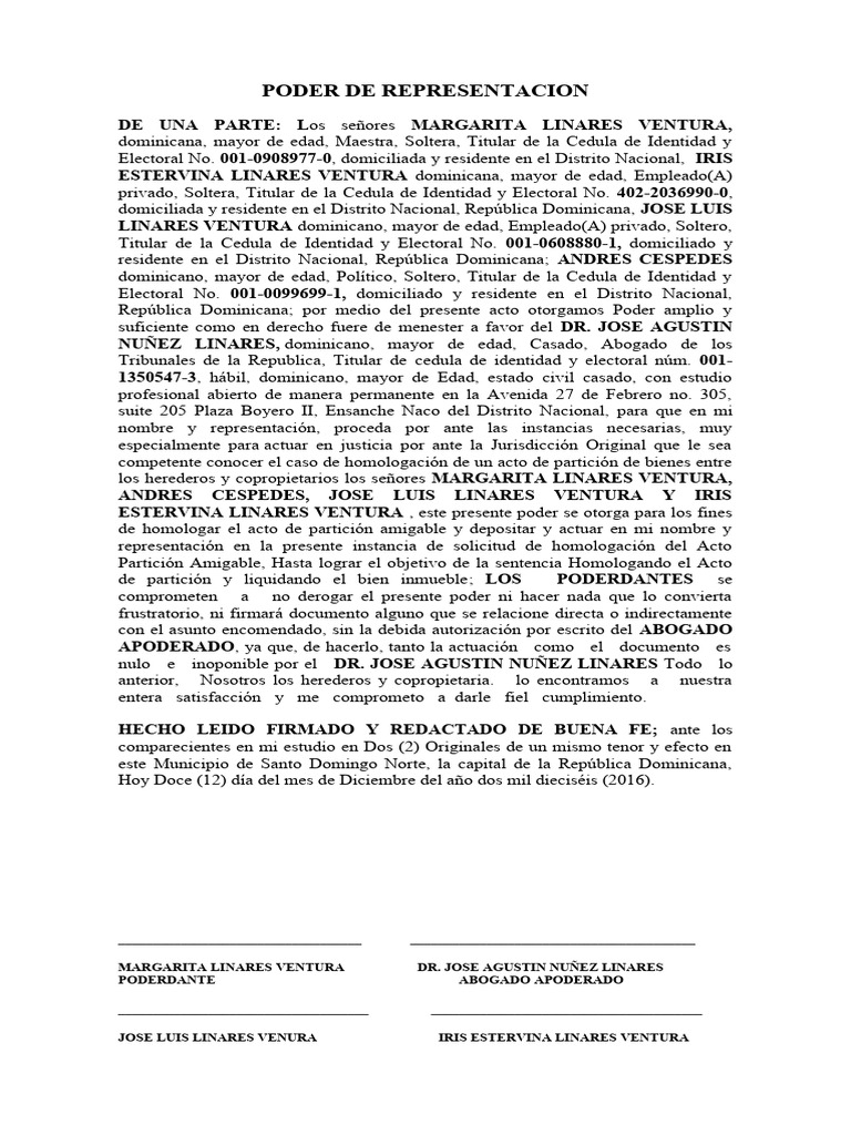 Poder de Representacion Trabajo Civil | PDF | Documento de identidad | República Dominicana