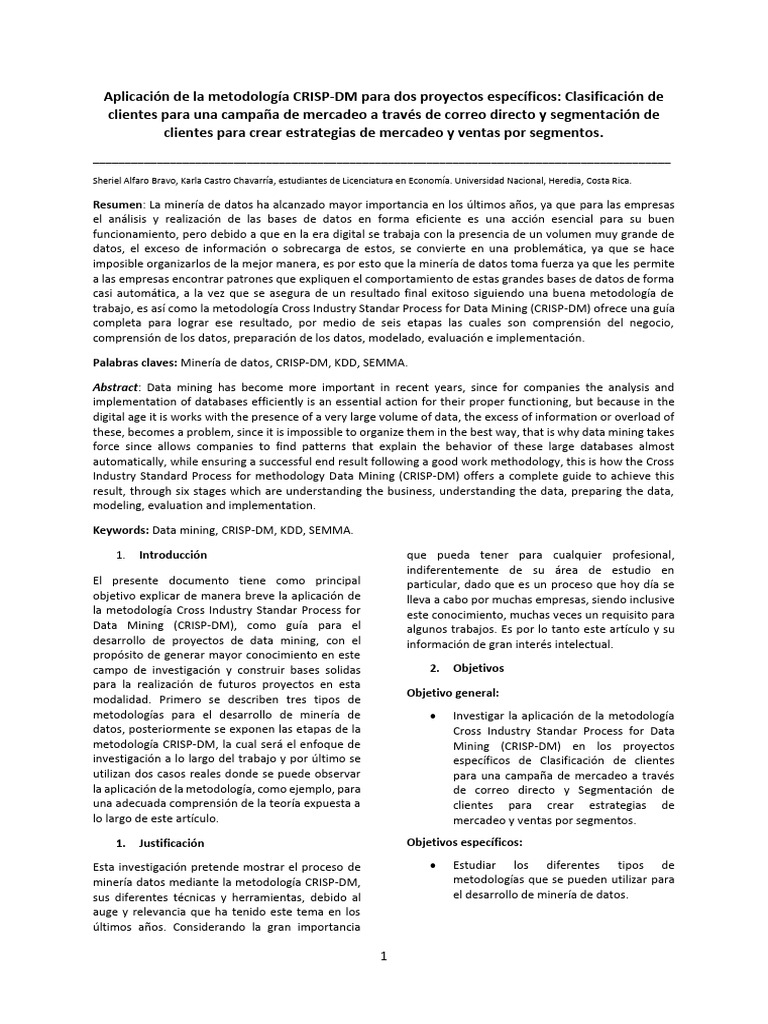 Ejemplo Documento CRISP | PDF | Procesamiento de datos | Marketing