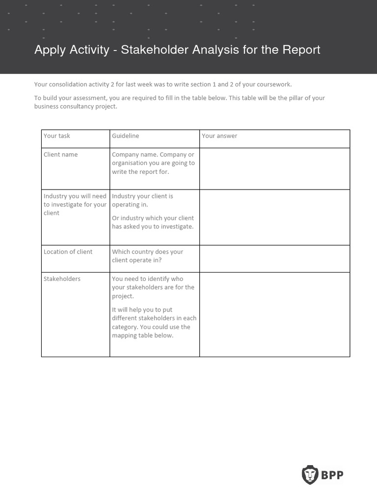 Apply Activity - Stakeholder Analysis For The Report | PDF