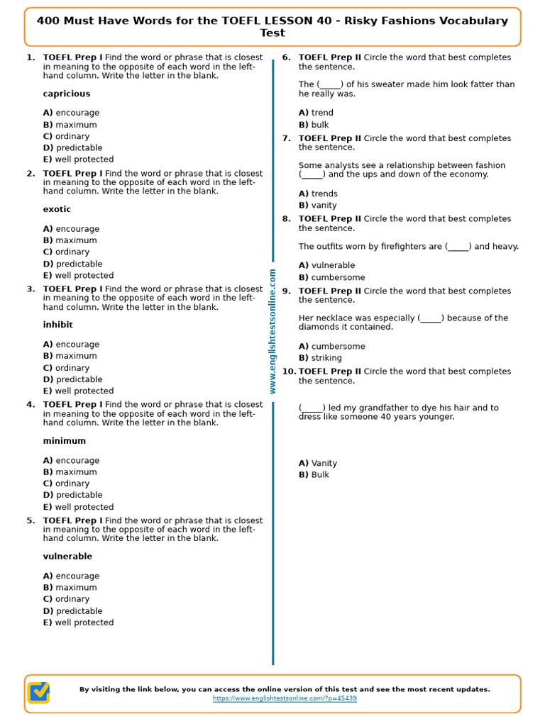 TOEFL Vocabulary: Risky Fashions | PDF | Fashion | Clothing