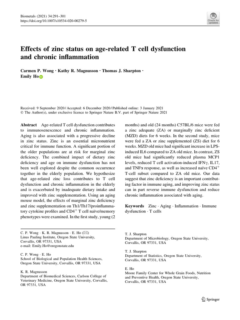 2021 - Effects of Zinc Status On Age-Related T Cell Dysfunction and ...