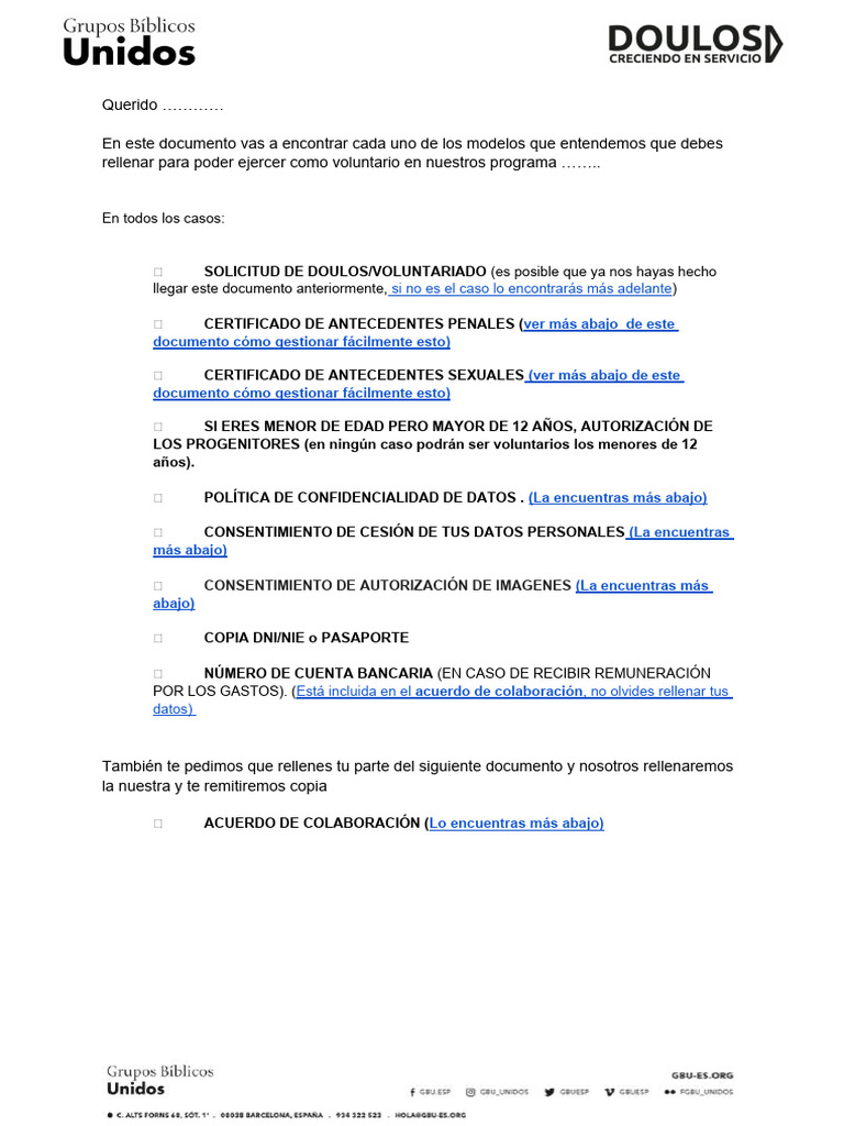 Requisitos para Voluntariado Doulos | PDF | Pecado | La resurrección de Jesús