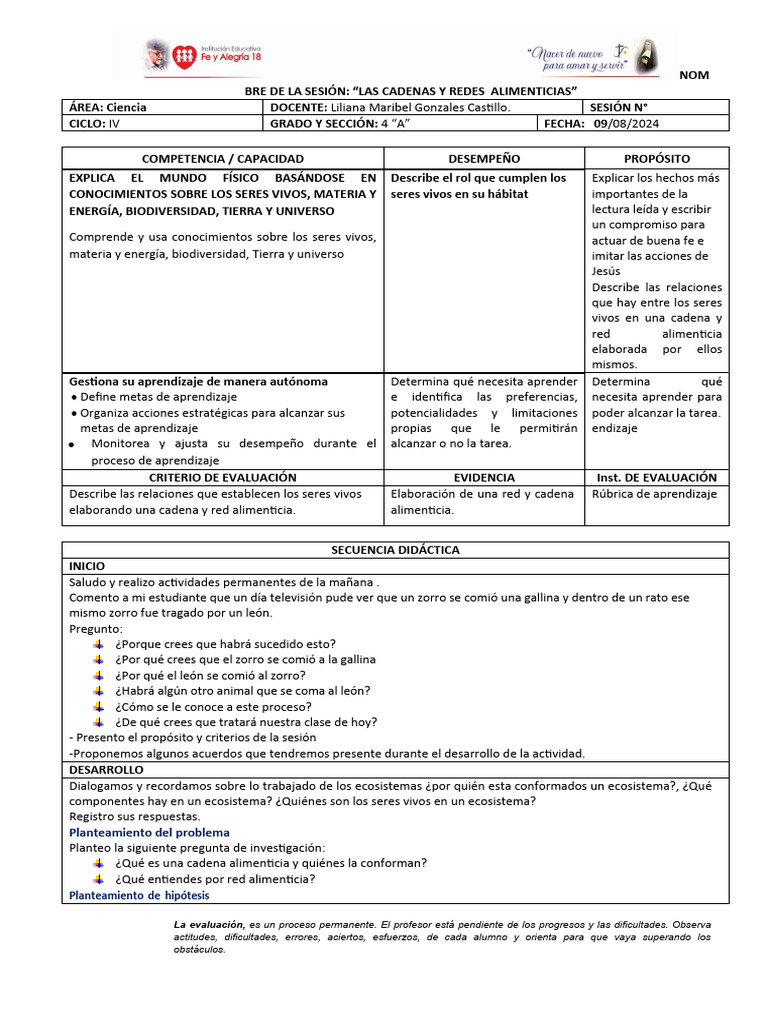 Las Cadenas y Redes Alimenticias | PDF | Evaluación | Aprendizaje
