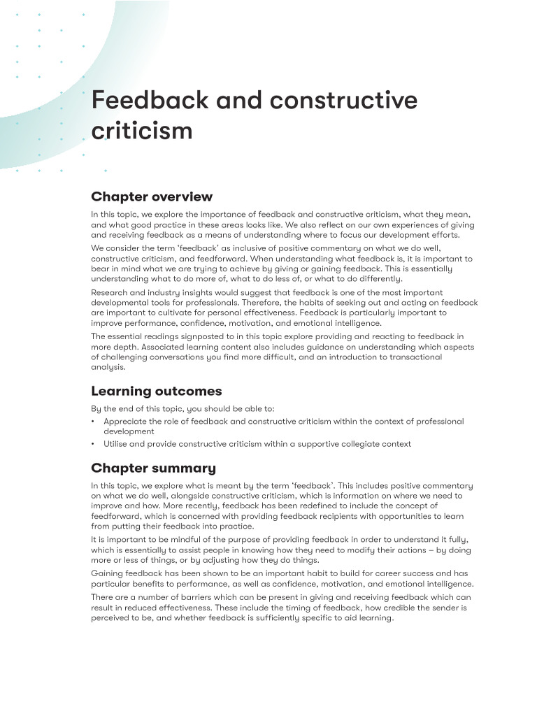 Effective Feedback & Criticism Guide | PDF | Reflective Practice | Learning