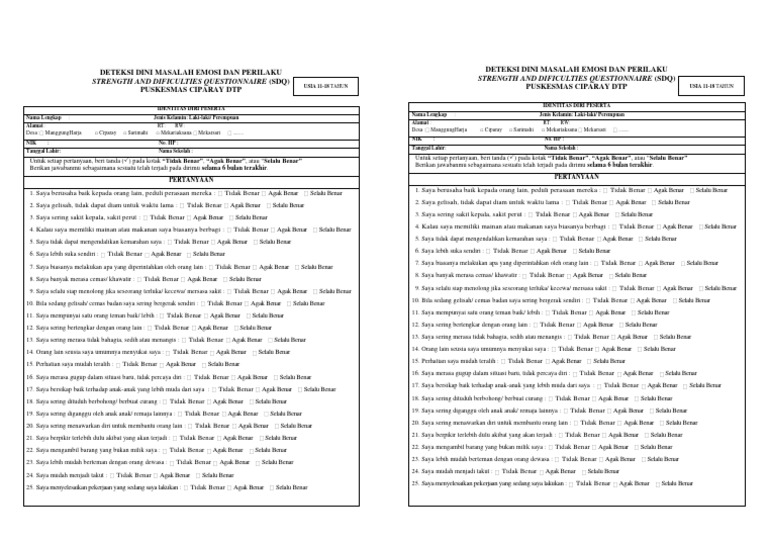 Skrining SDQ untuk Remaja Usia 11-18 | PDF