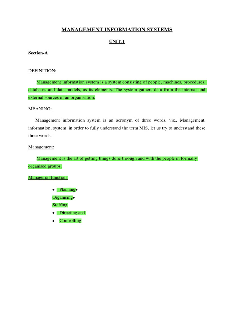 MIS-Notes New - Word | PDF | Information System | Information