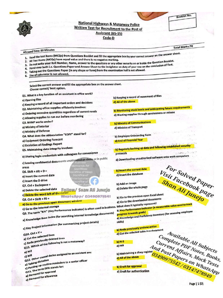 Today's NH&MP Assistant Original Complete Solved Paper by Shan Ali ... Today's NH&MP Assistant Original Complete Solved Paper by Shan Ali ...
