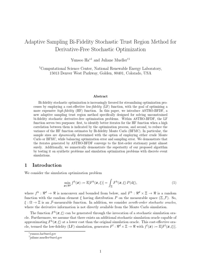 Adaptive Sampling Bi-Fidelity Stochastic Trust Region Method For Derivative-Free Stochastic ...