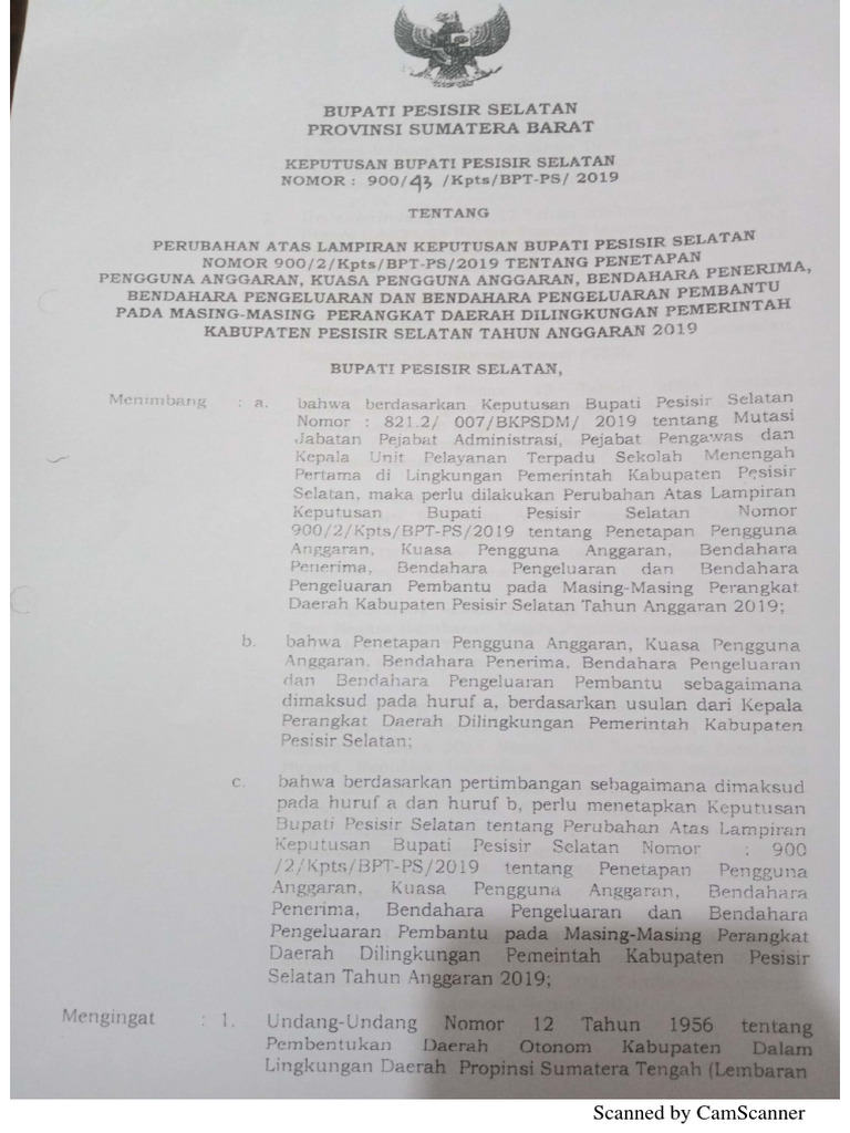 SK Perubahan Atas Lampiran Keputusan Bupati | PDF