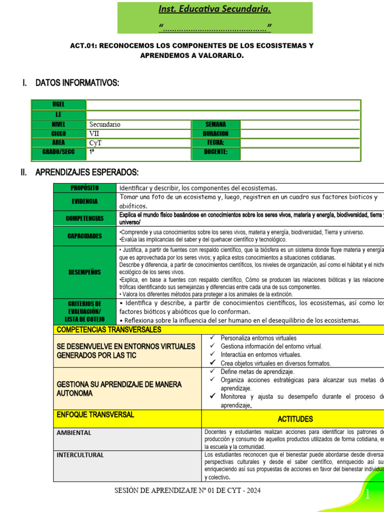 A-1º Ses-Act 1-Cyt Und 5 | PDF | Ecosistema | Ecología