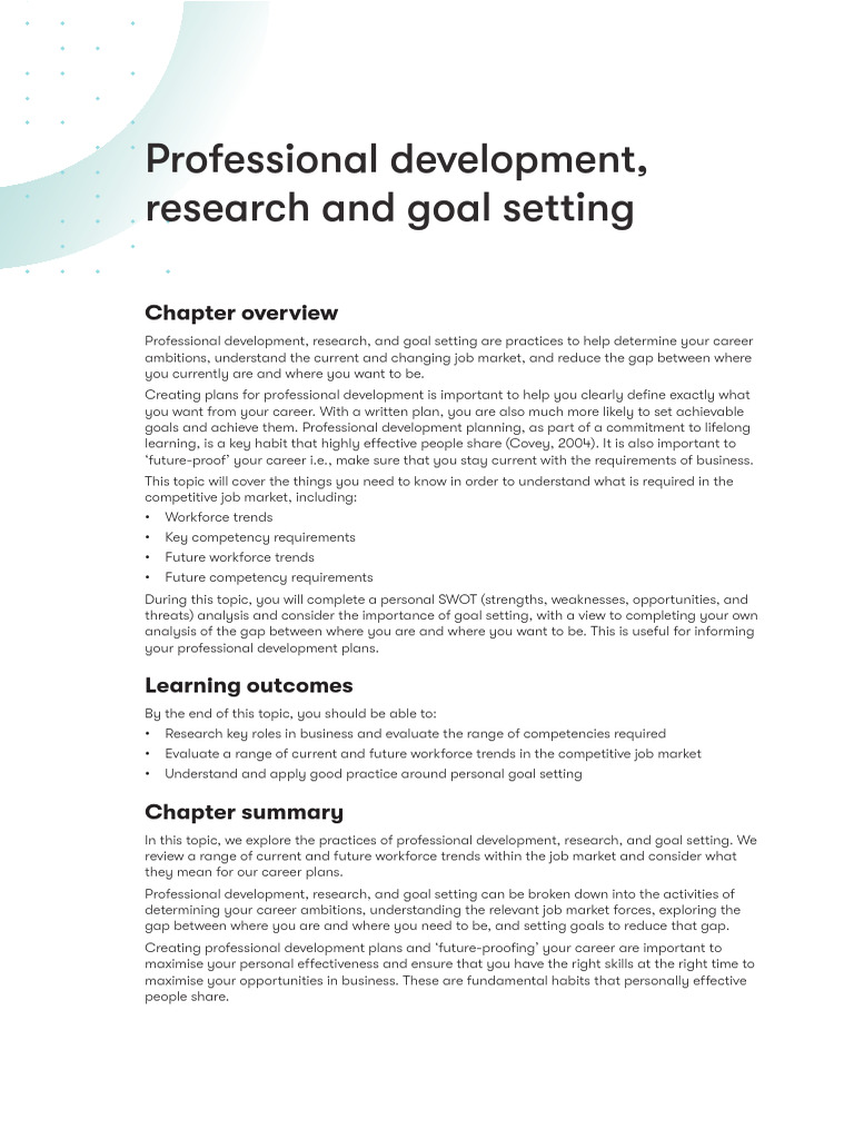 Topic Workbook - Professional Development, Research and Goal Setting ...