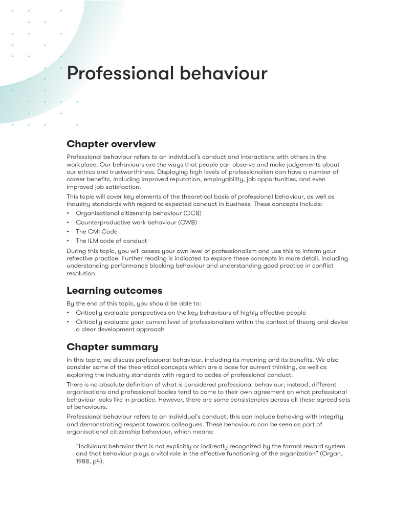 Topic Workbook - Professional Behaviour | PDF | Social Psychology ...