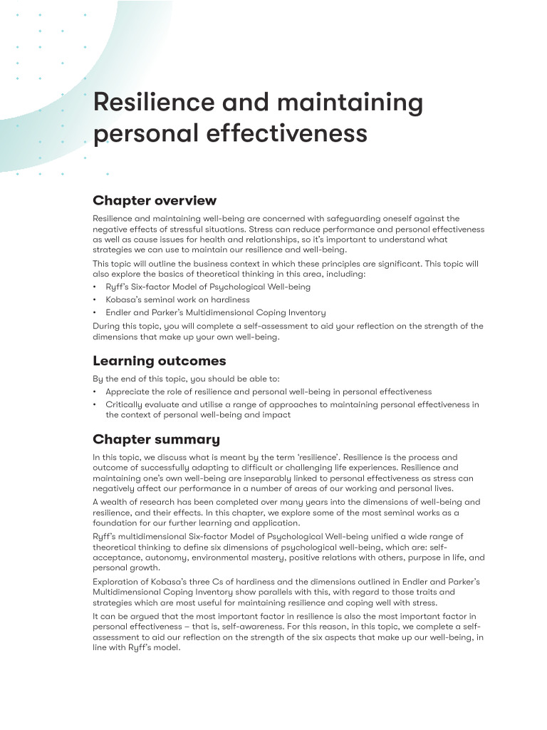 Topic Workbook - Resilience and Maintaining Personal Effectiveness | PDF | Psychological ...