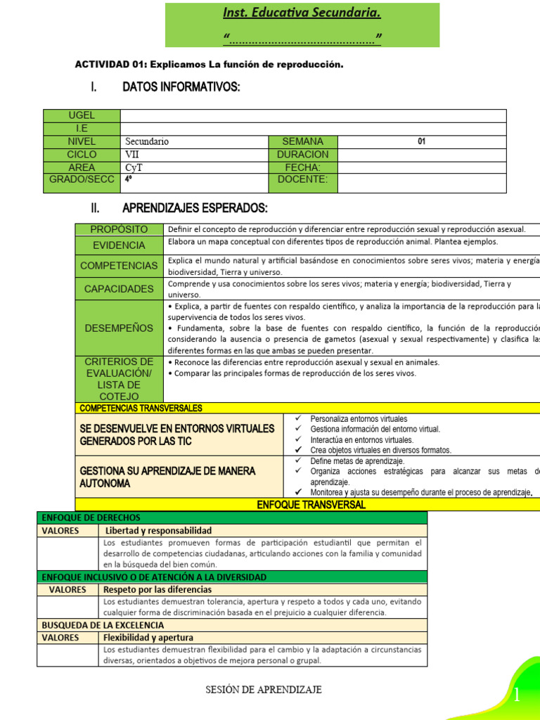 A-4º Ses Act 1-Cyt-Und 5 | PDF | Reproducción | Aprendizaje